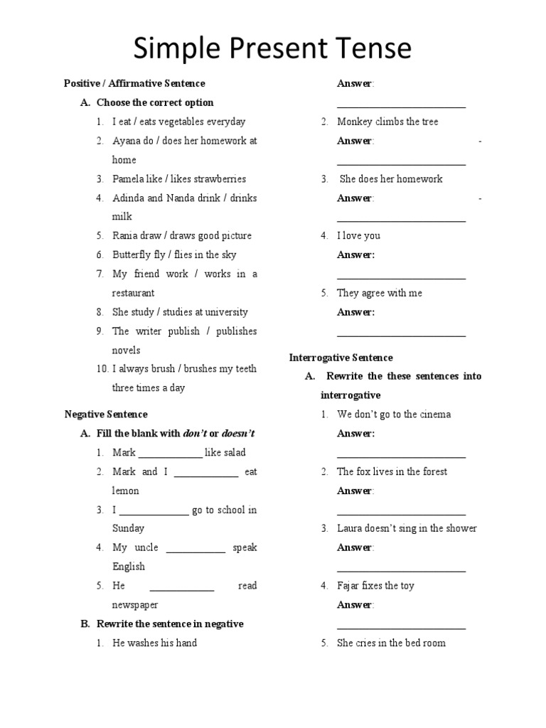 Simple Present Tense Worksheet | PDF | Linguistics