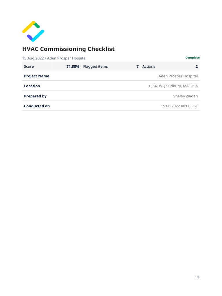 HVAC Commissioning Checklist PDF Report | PDF | Home Appliance | Tools