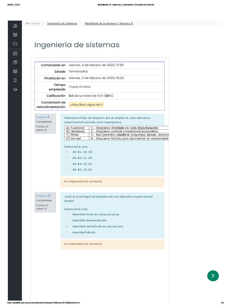 Modalidad de Exámenes - Semana 5 - Ingenieria de Sistemas - Revisión Del Intento | Descargar ...
