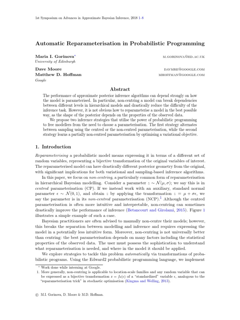 Automatic Reparameterisation in Probabilistic Programming | PDF | Statistical Inference ...
