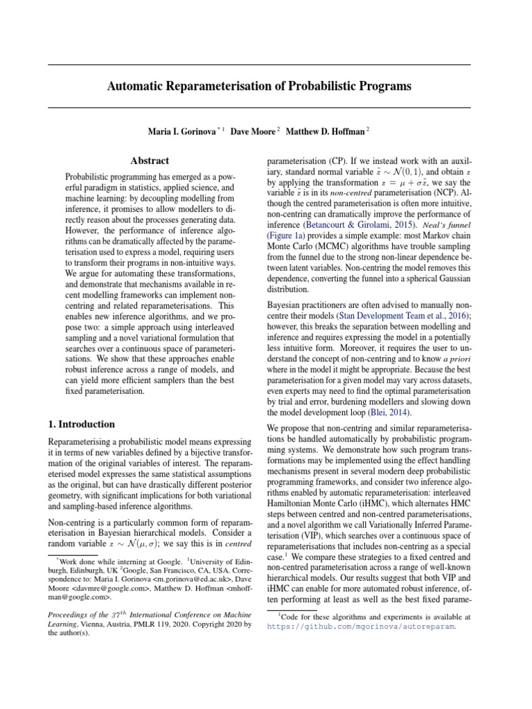 Automatic Reparameterisation of Probabilistic Programs | PDF ...