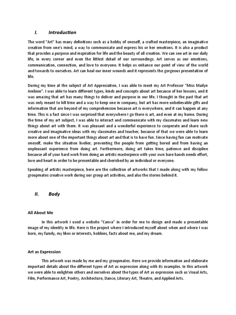 Art Appreciation - Introduction, Body and Conclusion (Digital Portfolio ...