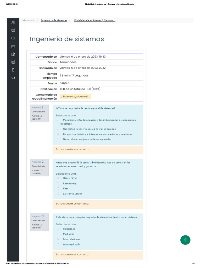 Modalidad de Exámenes _ Semana 1 Ingenieria de Sistemas_ Revisión Del Intento | PDF | Ciencias ...