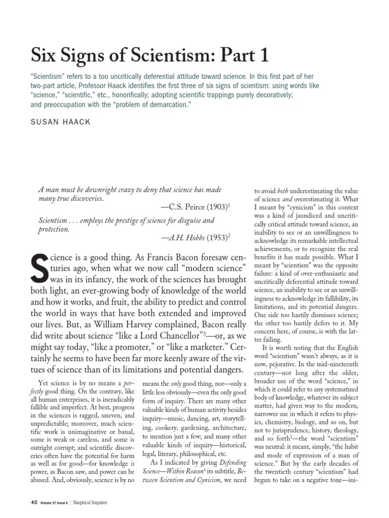 Six Signs of Scientism: Identifying the First Three Signs of an ...