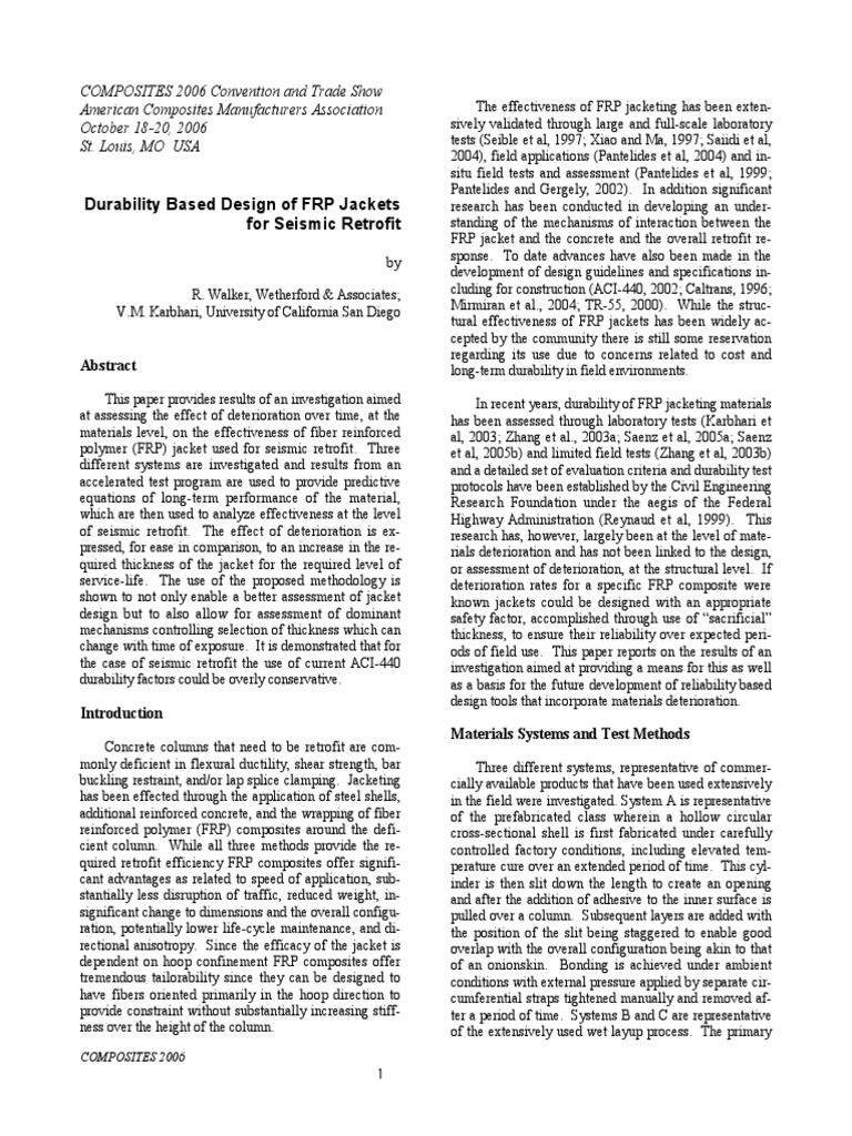 Durability Based Design of FRP Jackets For Seismic Retrofit++ | PDF ...