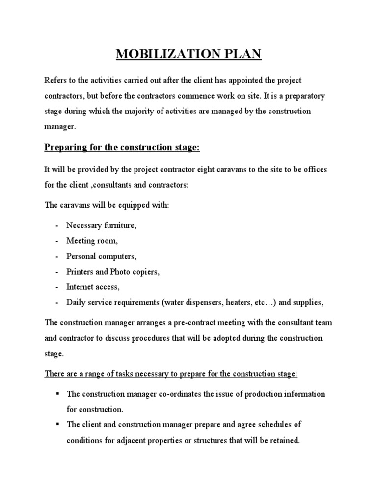 Mobilization Plan | PDF | Consultant