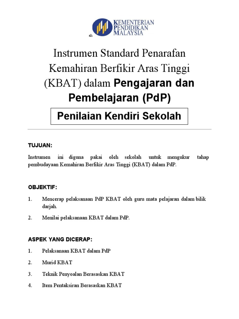 Instrumen Penilaian Kendiri Kbat Pdp 2021 (Faiz) Pencerapan Kali Ke 2 | PDF