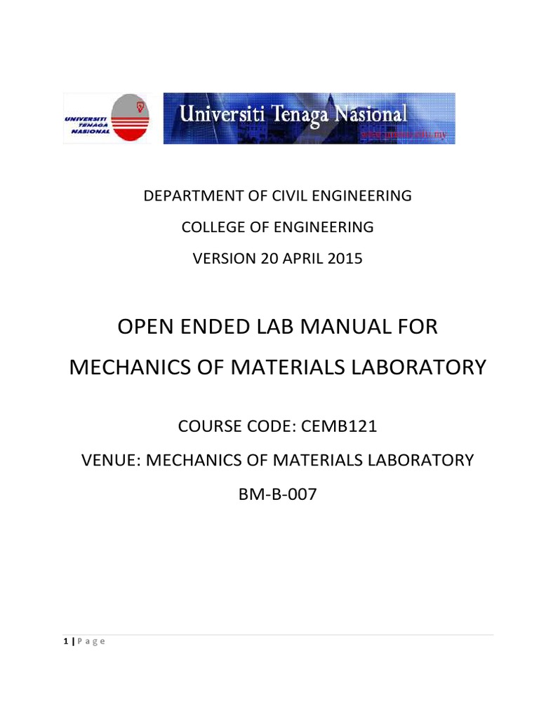 Lab Manual Mom Cemb1041 | PDF | Bending | Beam (Structure)