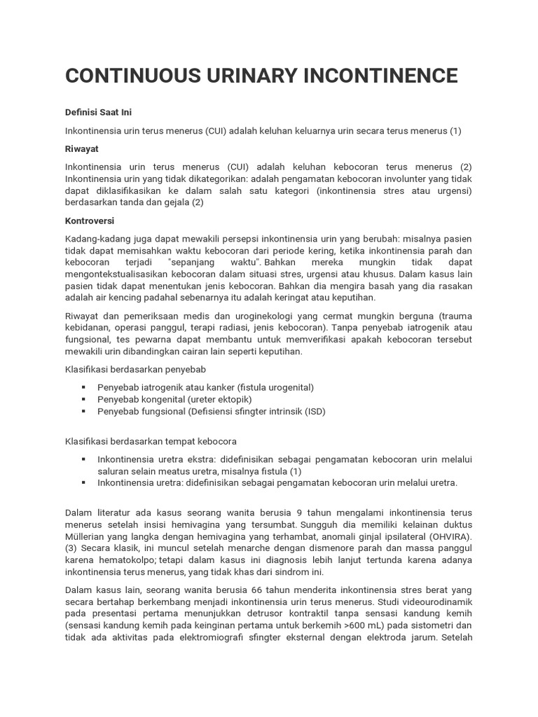 Continuous Urinary Incontinence | PDF