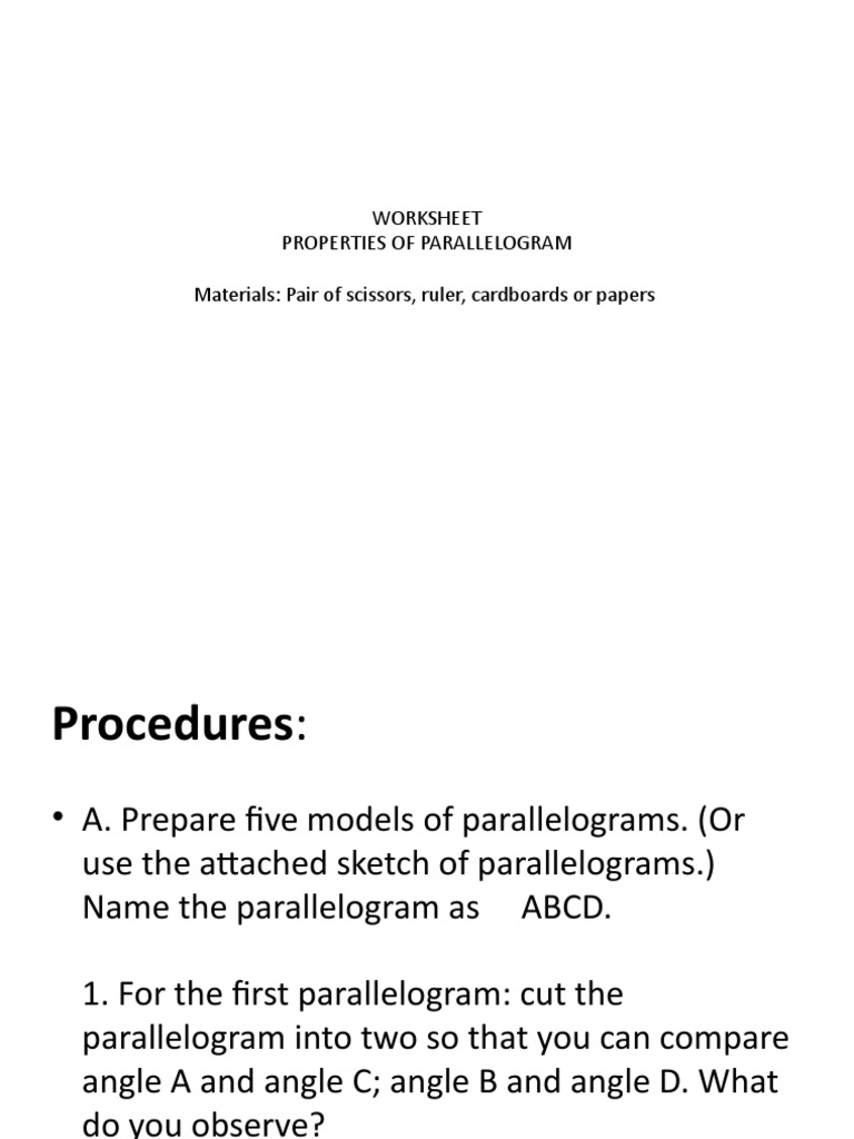 Properties of Parallelogram Worksheet | PDF