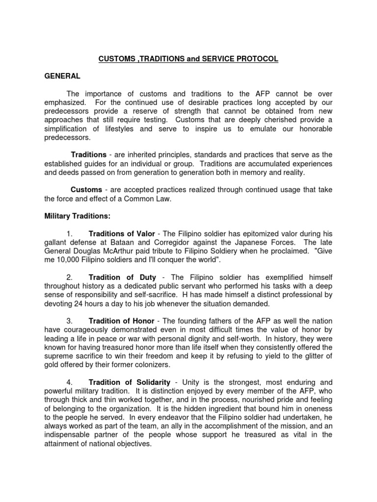 Military Customs and Traditions in AFP | PDF | Sergeant | Oath