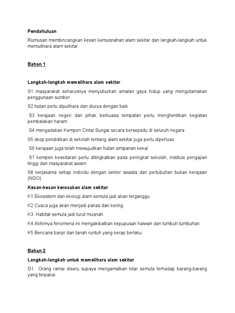 Isi Rumusan Kemusnahan Alam Sekitar | PDF