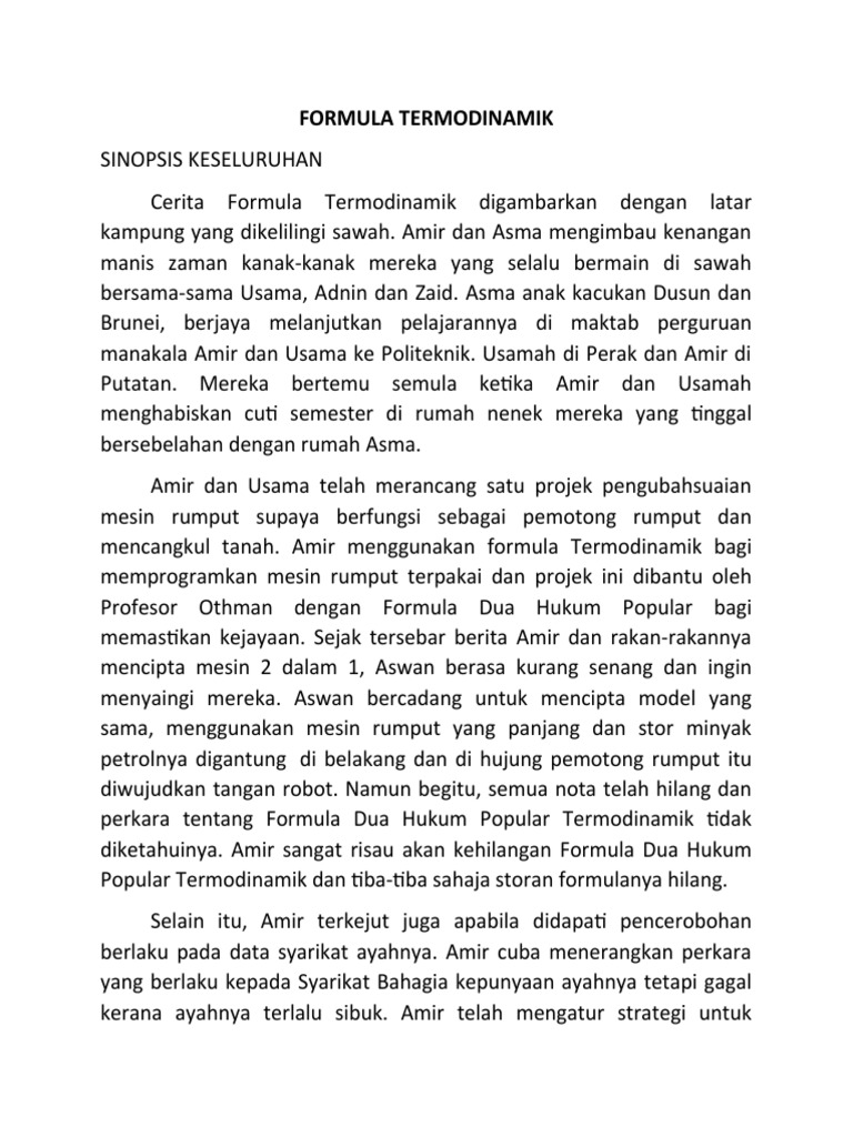 Sinopsis Novel Formula Termodinamik | PDF