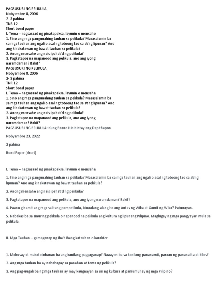 PAGSUSURI NG PELIKULA Kung Paano Hinihintay Ang Dapit-Hapon | PDF