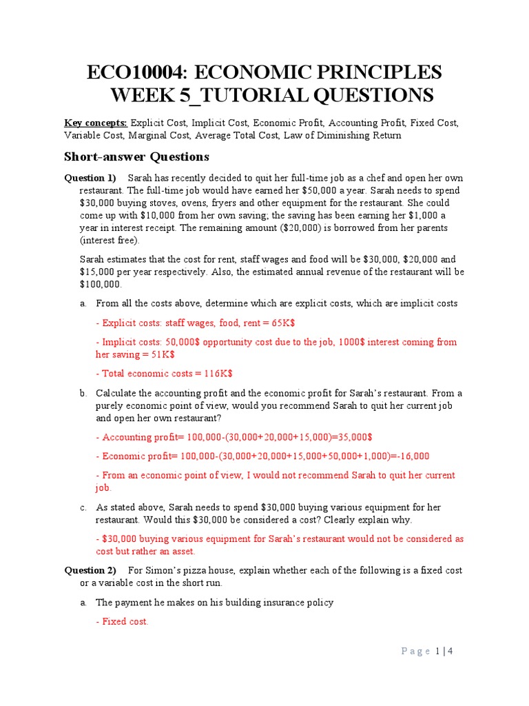 Week 5 - Tutorial Questions | PDF | Marginal Cost | Business