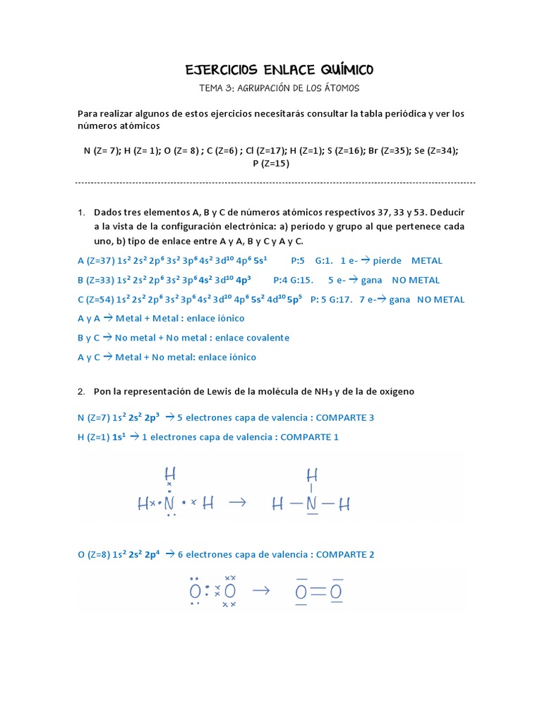EJERCICIOS Enlace. Soluciones | PDF | Enlace químico | Compuestos químicos