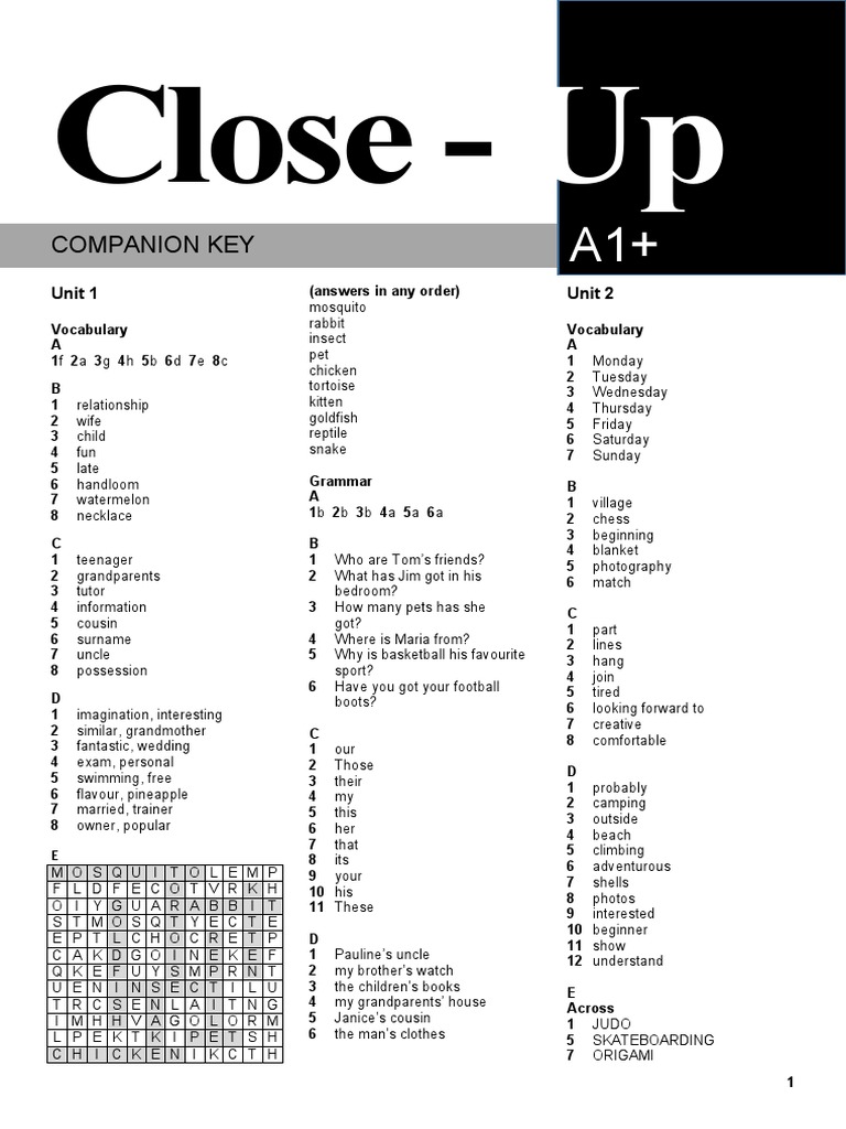 A1+ Companion Answer Key | PDF