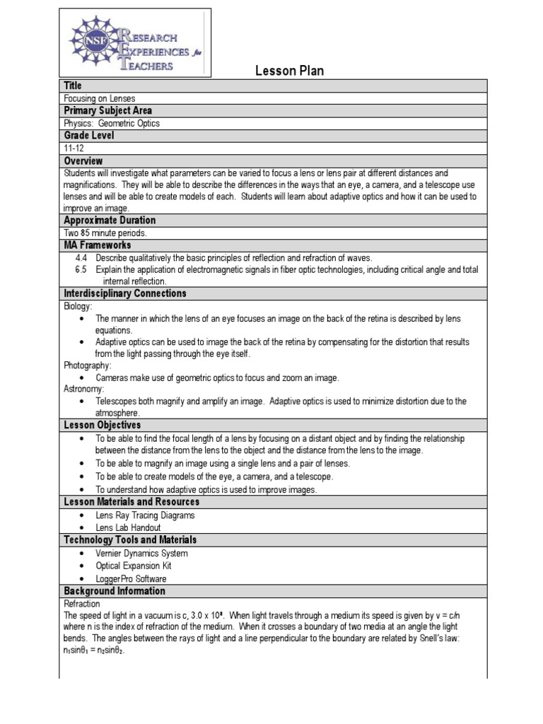 physics_geometric-optics Lesson plan | PDF | Optics | Refraction