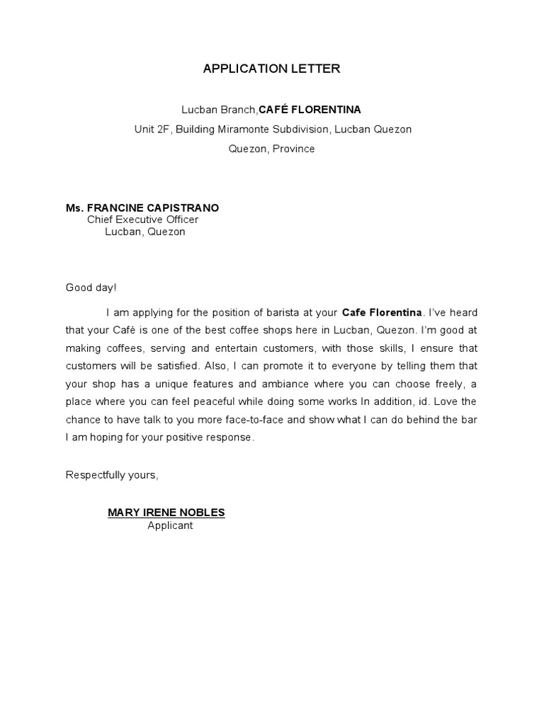 Barista Application to Café Florentina | PDF