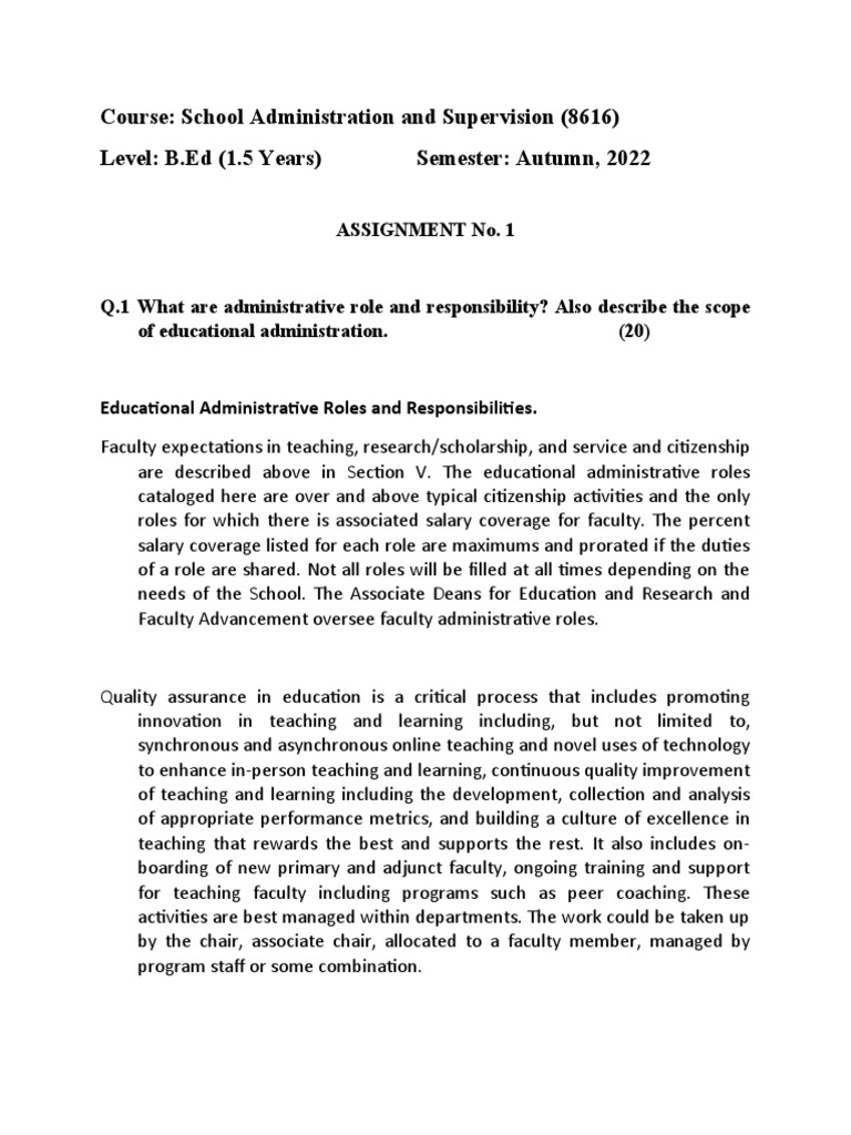 Course School Administration And Supervision 8616 Level B Ed 1 5