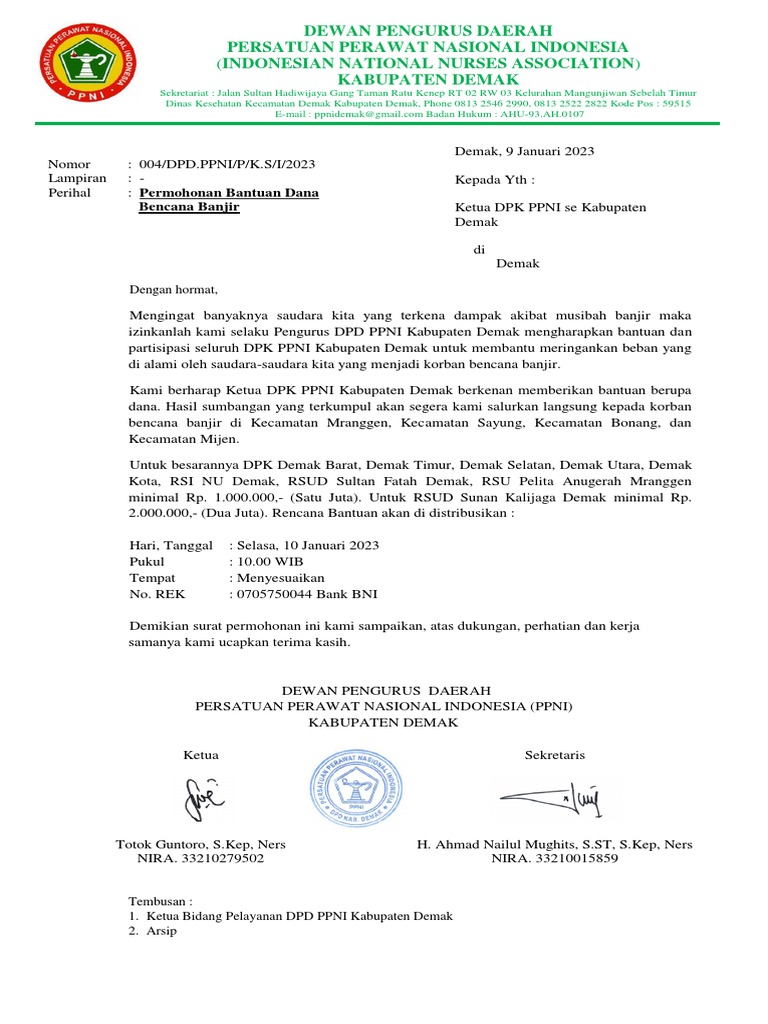 004 - Surat Permohonan Bantuan Dana Banjir | PDF