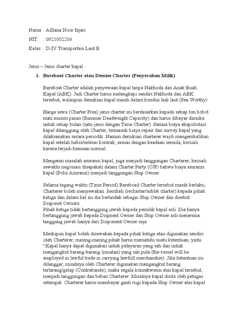 Jenis-Jenis Charter Kapal Laut | PDF