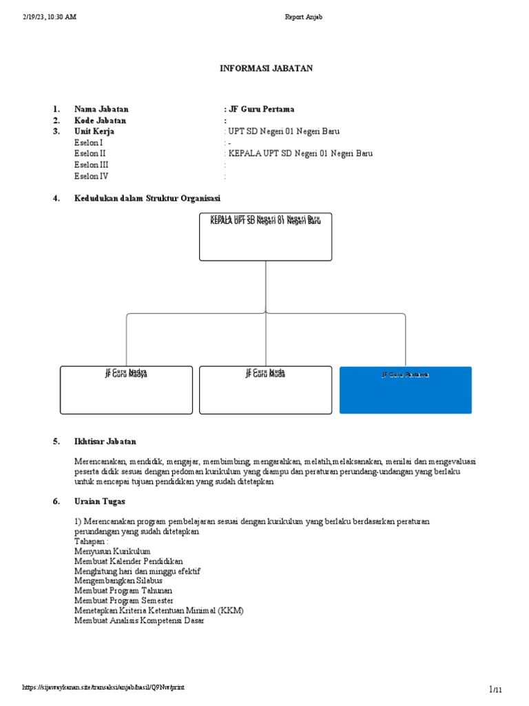 Anjab Guru Pertama | PDF