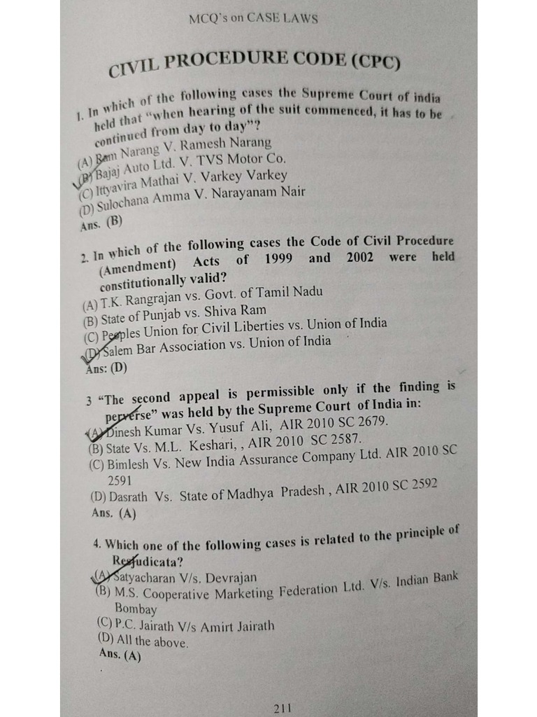 CPC Case Law MCQ | PDF