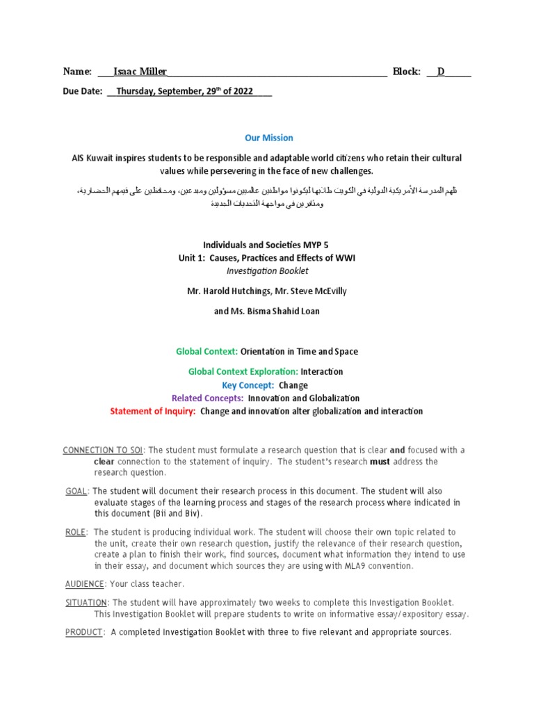 Grade 10 Unit 1 Investigation Pack | PDF | Methodology | Science