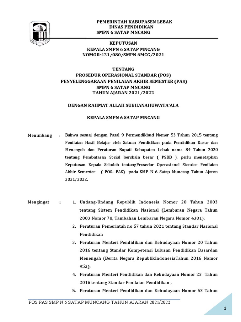 Pos Pas SMP 6 Muncang 2021 | PDF