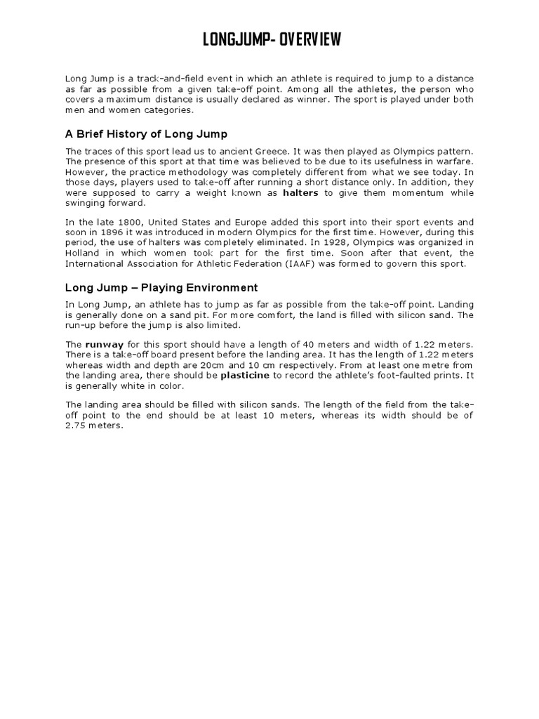 Long Jump: History, Rules, and Techniques | PDF | Track And Field ...