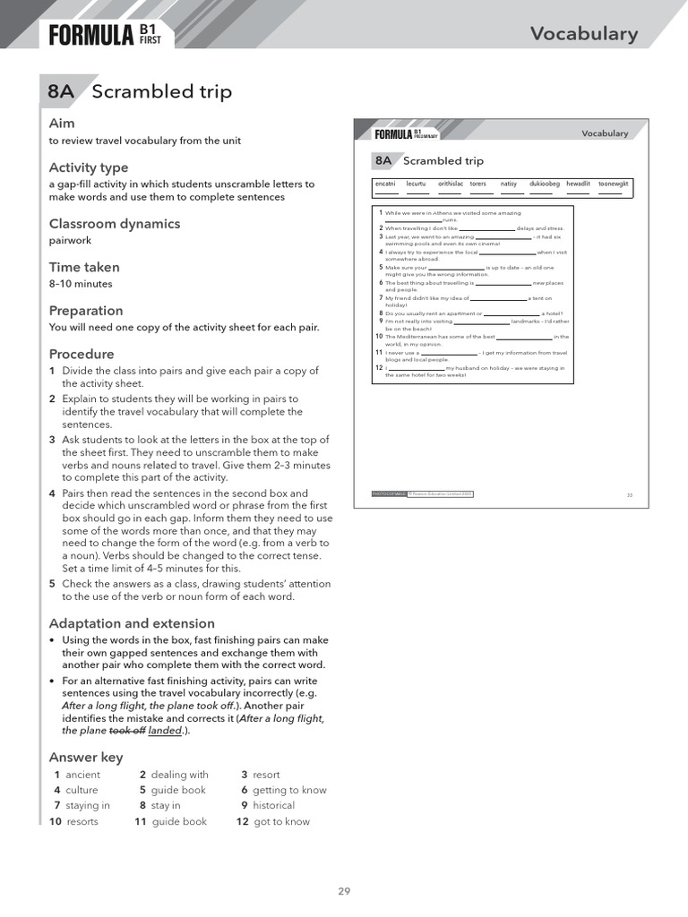 FORM B1 Photocopiables TNs 8A | PDF | Verb | Word
