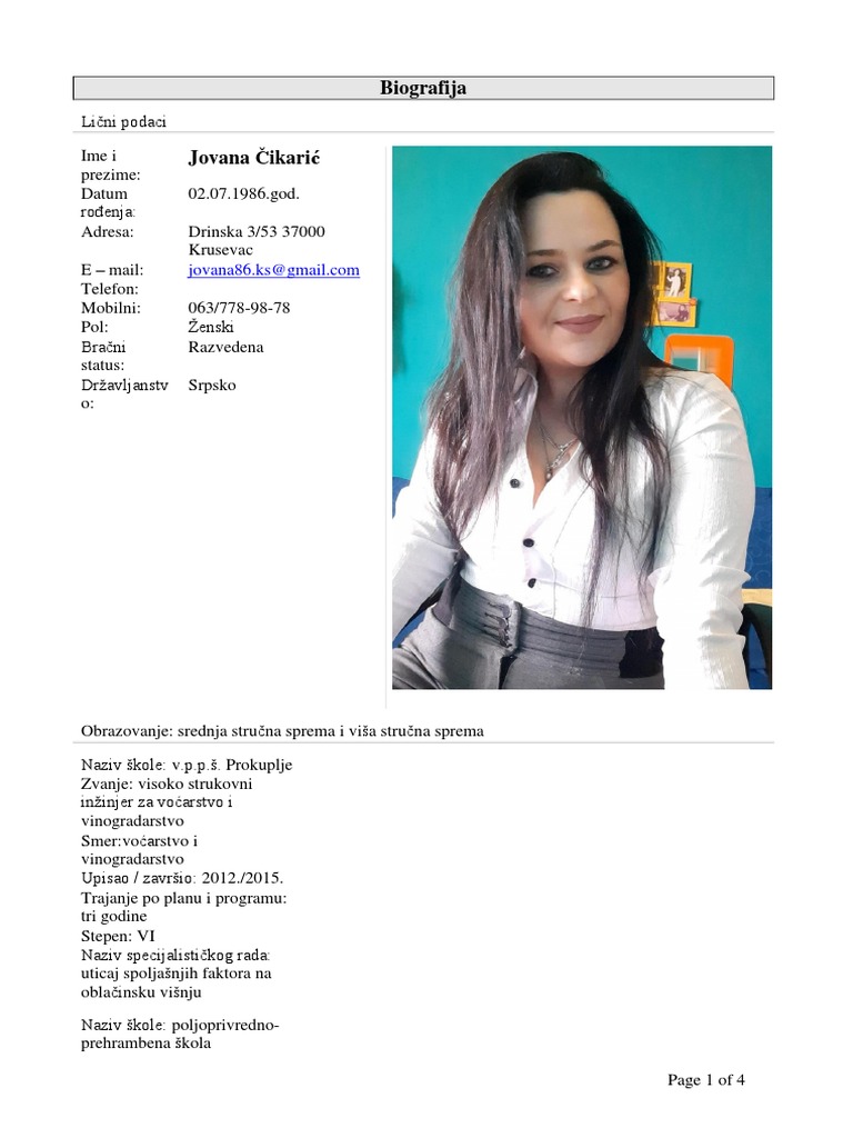 CV Jovana Cikaric | PDF