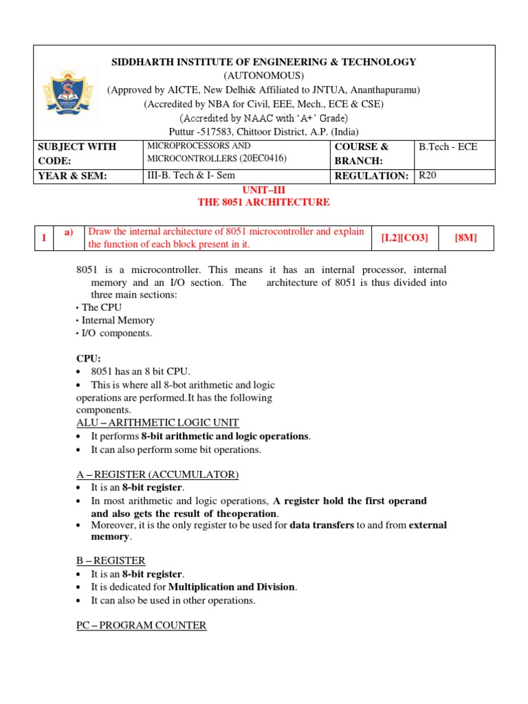 MPMC Iii Unit Q&a | PDF | Microcontroller | Central Processing Unit