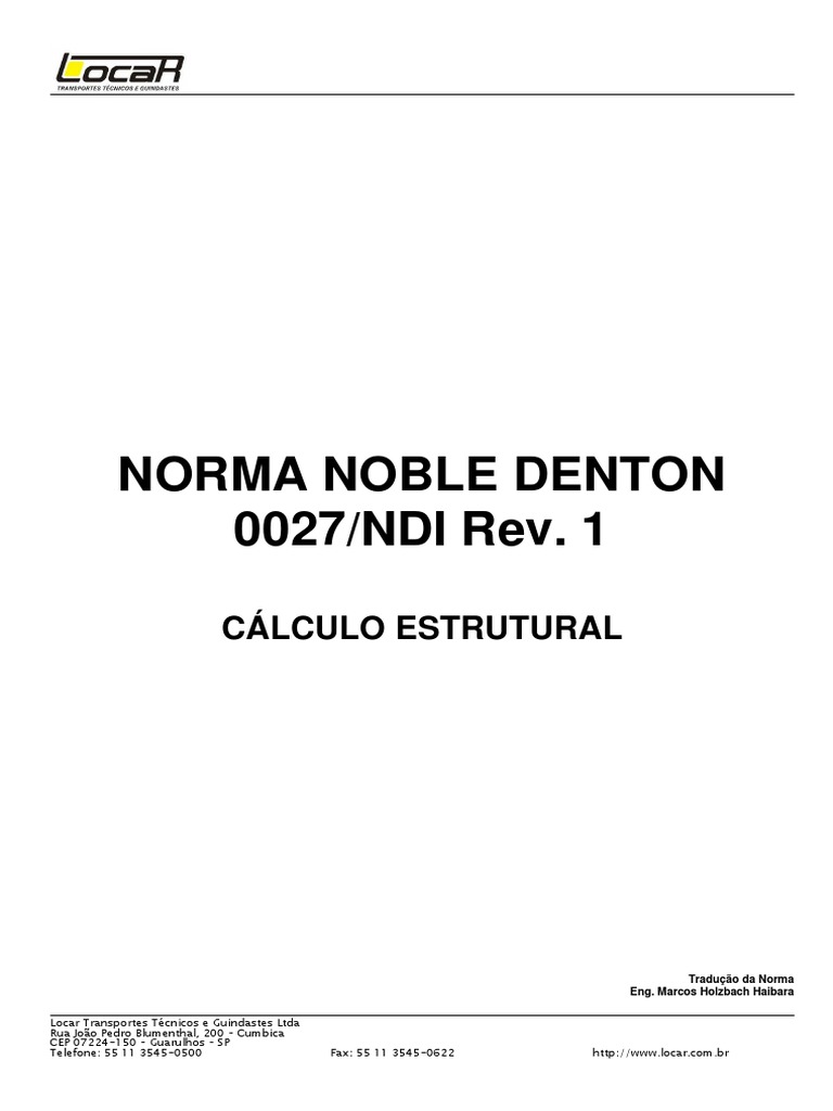 Tradução Norma NOBLE DENTON 0027NDI Rev. 1 - Cálculo Estrutural | PDF