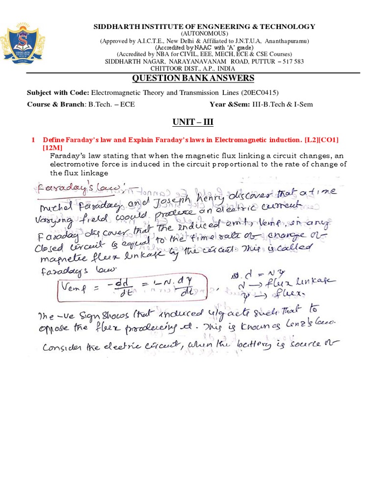Emtl Unit 3 Q&a | Download Free PDF | Electromagnetic Induction | Theoretical Physics