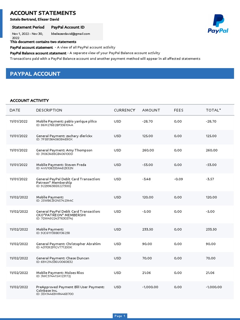 Statement Nov 2022 | PDF | Pay Pal | Payments