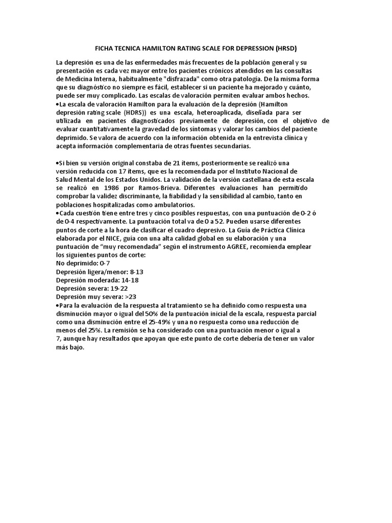 Test Hamilton | PDF | Depresión (estado de ánimo) | Síntoma