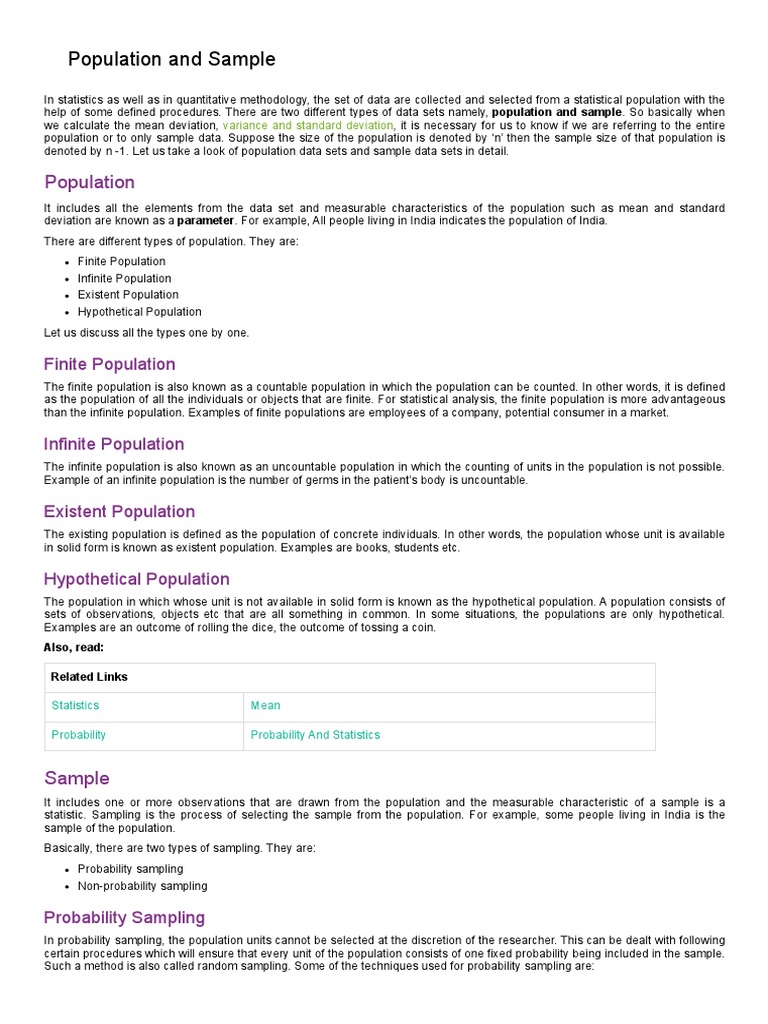 Population and Sample - Definition, Types, Formulas and Examples | PDF ...