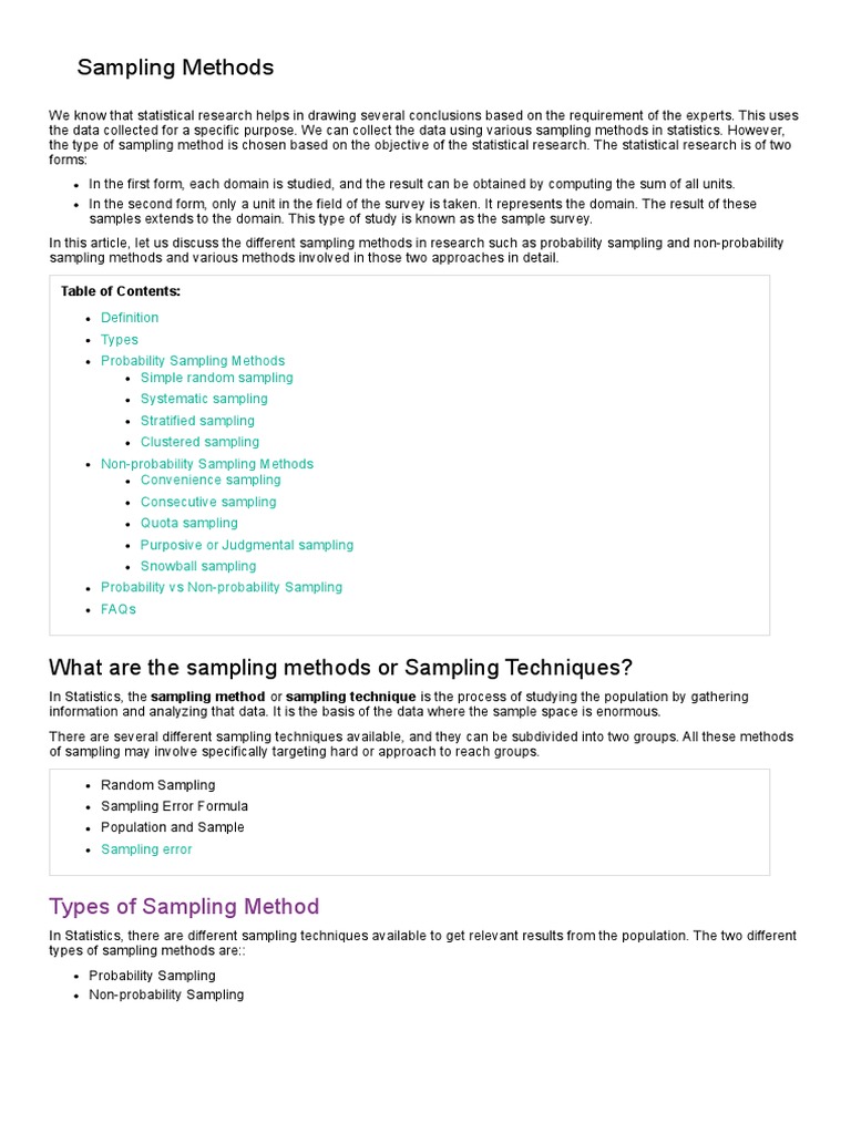 Samplig-Probability & Non Probability | PDF | Sampling (Statistics ...