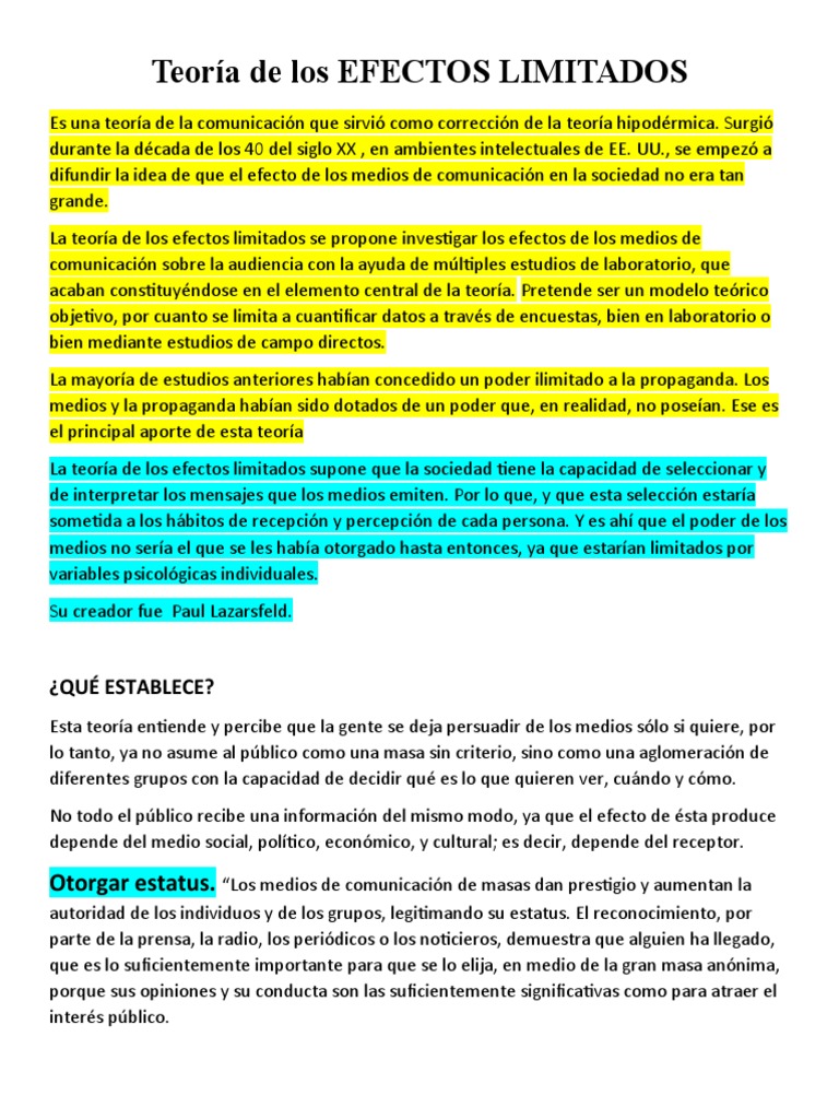 Teoría de Los EFECTOS LIMITADOS | PDF | Teoría | Medios de comunicación en masa