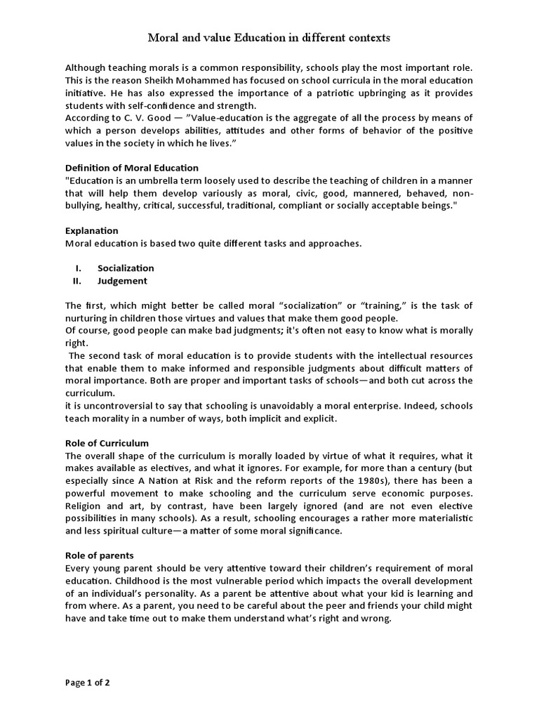 Moral and Value Education in Different Contexts | PDF | Curriculum | Morality