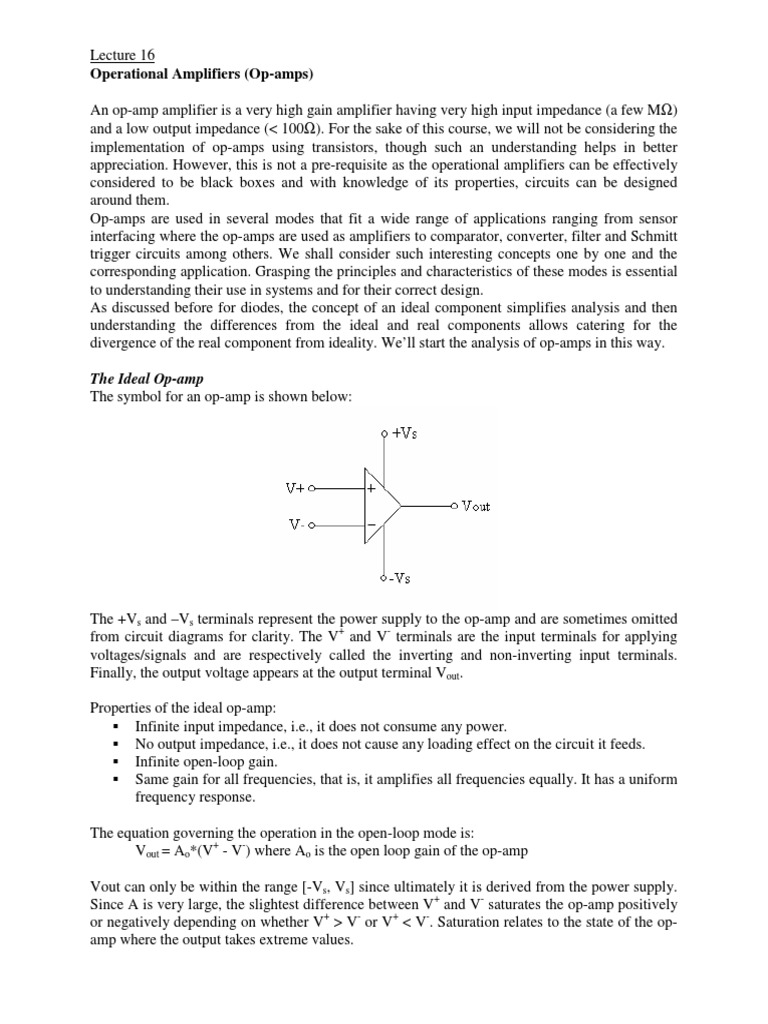 Lectures 16 To 18 - Op-Amp | PDF | Operational Amplifier | Amplifier