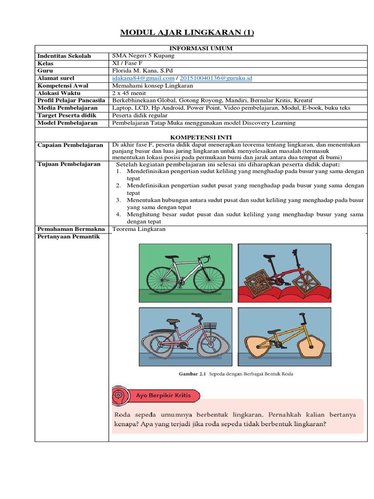 Modul Ajar Lingkaran (1) : Setelah Kegiatan Pembelajaran Ini Selesai Ini Diharapkan Peserta ...