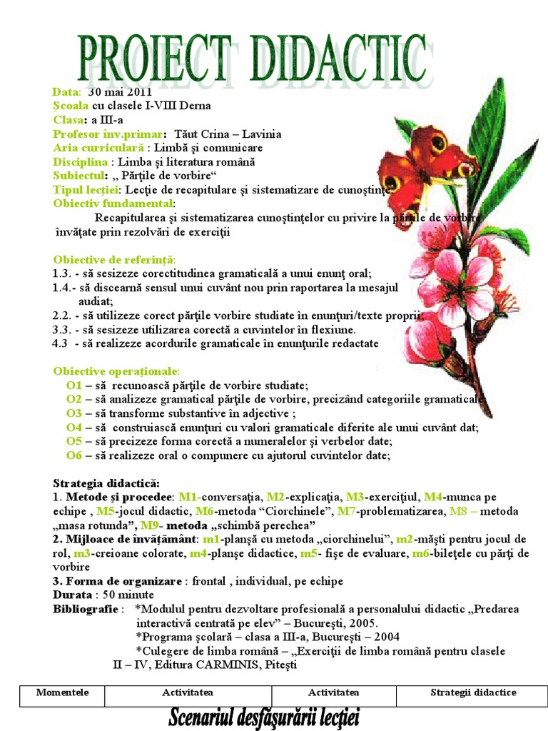 Proiectdidactic Parti de Vorbire | PDF