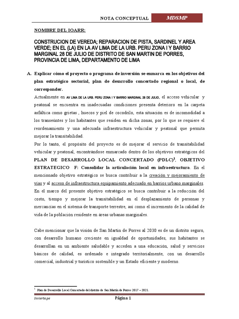 Nota Conceptual Av Lima | PDF | Lima | Infraestructura
