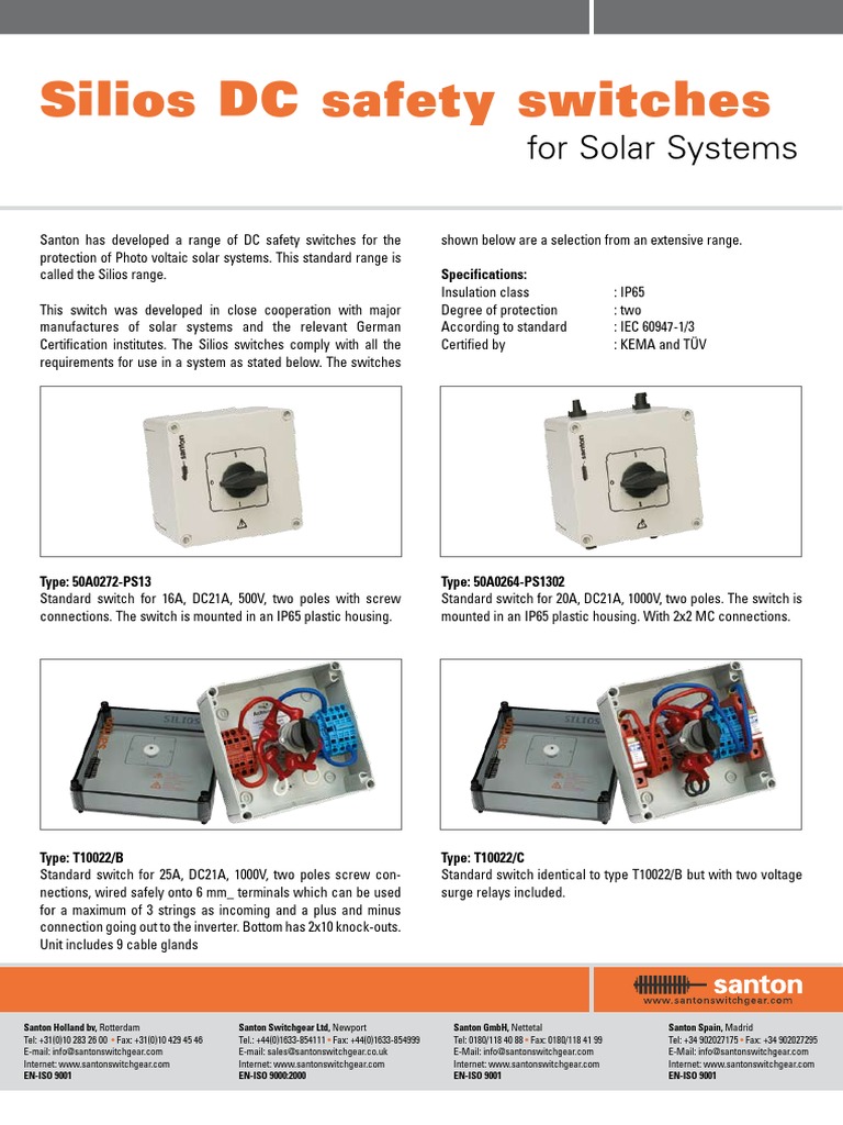 Santon DC safety switches for Solar | PDF | Switch | Electrical Equipment