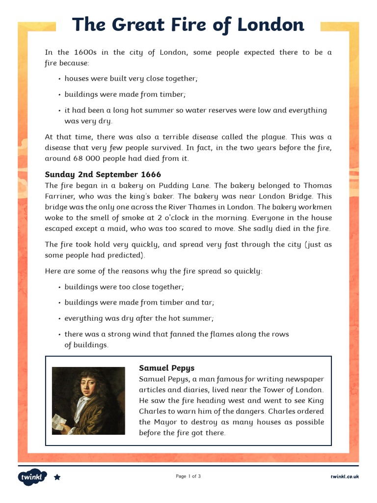 The Great Fire of London Differentiated Reading Comprehension | PDF