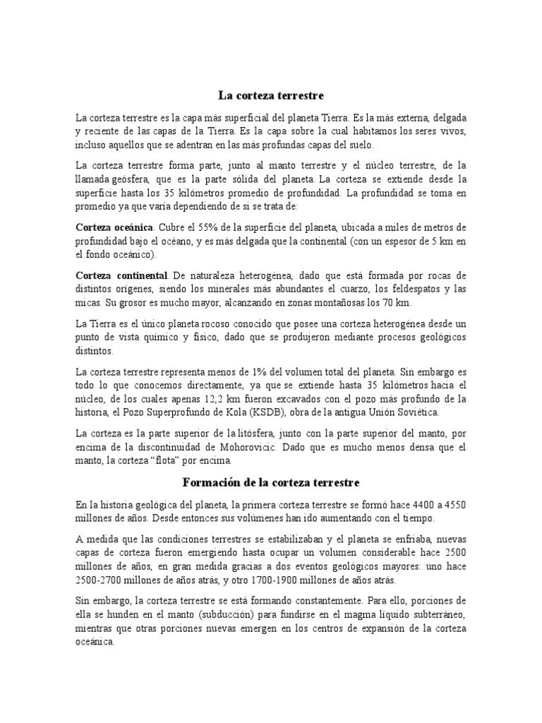 Dinámica y Formación de la Corteza Terrestre | PDF | Corteza (Geología ...