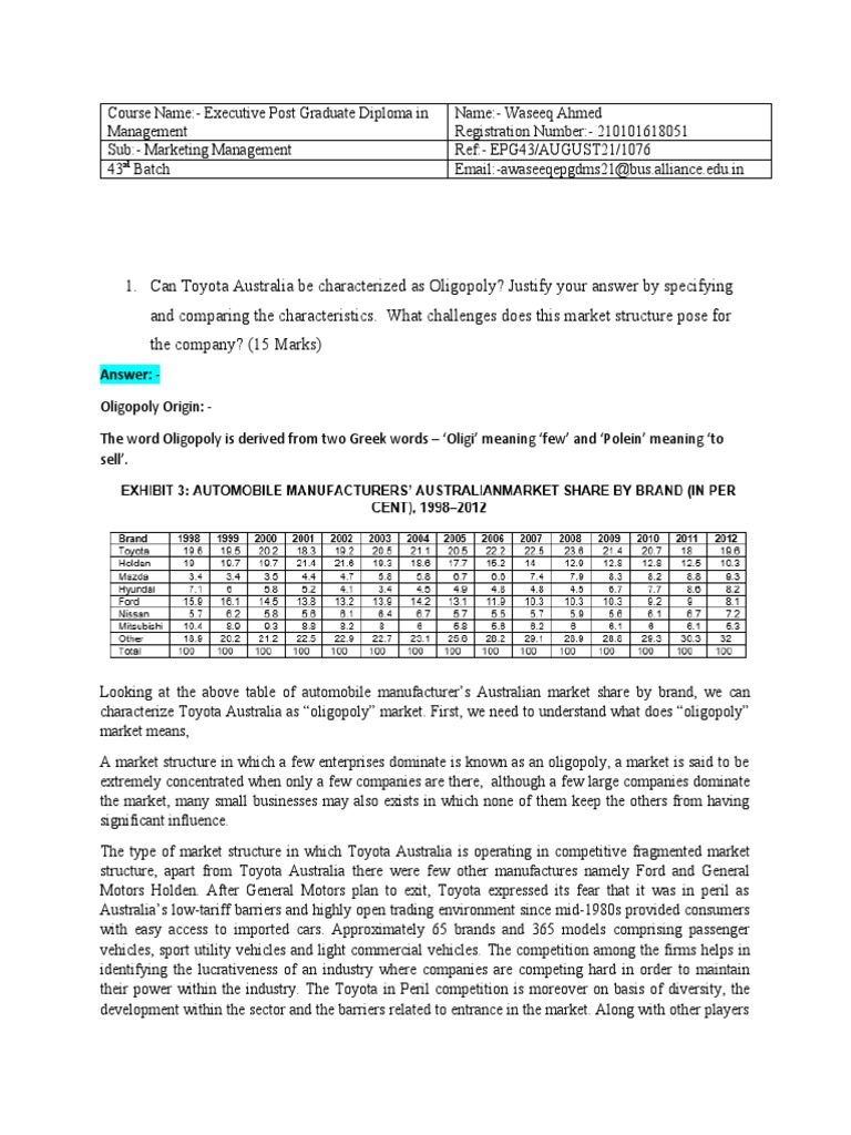 BE Term II-Answer | PDF | Oligopoly | Toyota BE Term II-Answer | PDF | Oligopoly | Toyota